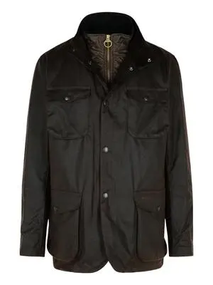 Barbour High-neck Button-up Jacket With Leather Patches - Brown
