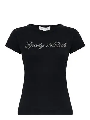 SPORTY  RICH Sporty & Rich Embellished Logo Crewneck Short Sleeve T-shirt - Black