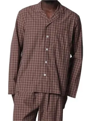 TEKLA Plaid Pajama Shirt - Brown