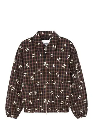 GANNI Checked Printed Zip-up Bomber Jacket - Black