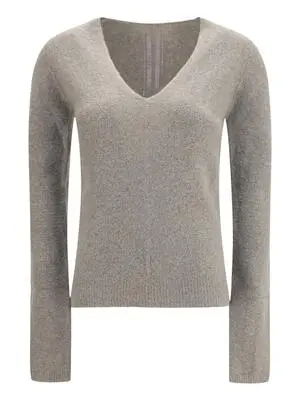 Rick Owens Ribbed V-neck Knitted Sweater - Gray