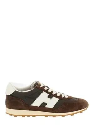 Hogan Round-toe Lace-up Suede And Technical Fabric Sneakers - Brown