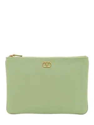 Valentino Garavani Vlogo Signature Grainy Calfskin Clutch Bag - Green