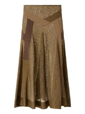 Pinko Lace-panelled Patchwork Midi Skirt - Green