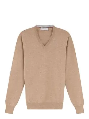 Brunello Cucinelli Long-sleeve V-neck Knit Top - Nude