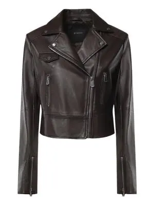Pinko Long Sleeve Zip Up Leather Jacket - Black