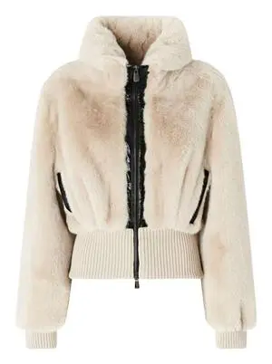Pinko Faux Fur Ribbed-trim Jacket - Nude