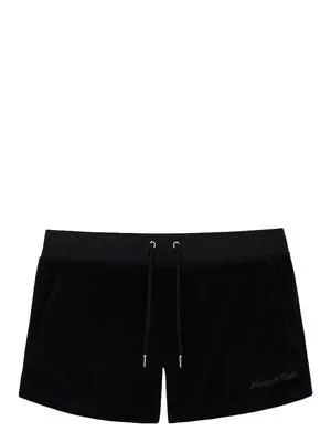 SPORTY  RICH Sporty & Rich Drawstring Shorts With Crystal Logo - Black