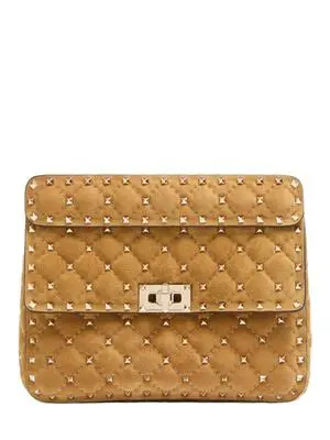 Valentino Garavani Rockstud Spike Medium Suede Bag - Brown