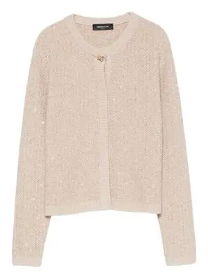 Fabiana Filippi Crew Neck Sequined Cardigan - Nude