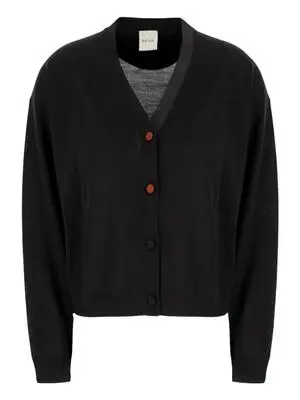 Paul Smith V-neck Button-front Knit Top With Long Sleeves - Black