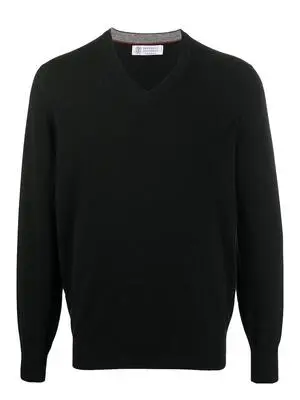 Brunello Cucinelli Cashmere V-neck Jumper - Black