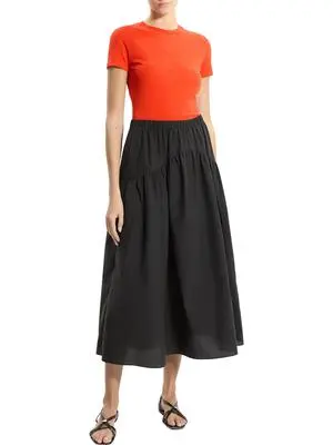 Theory Gathered Yoke Circle Midi Skirt - Black