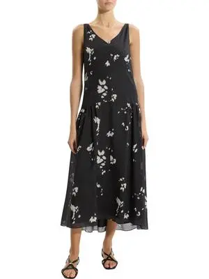 Theory Floral Gathered Drop-waist Midi Dress - Black