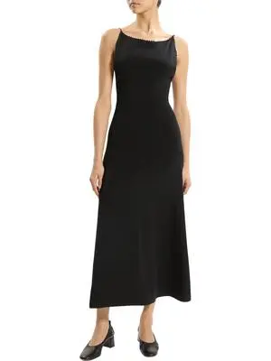Theory Knit Crochet Boatneck Dress - Black