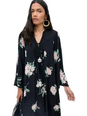 Rixo Lucilla Peonies Scatter Regular Dress - Black