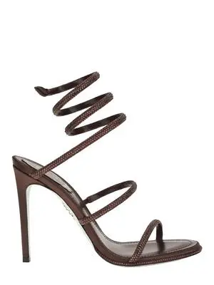 Rene Caovilla René Caovilla Cleo Satin Serpent Sandals With Rhinestone Embellishments Brown