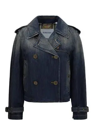 Burberry Cropped Double-breasted Denim Jacket - Blue
