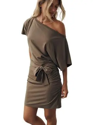 DAILY PRACTICE Off-shoulder Ruched Mini Dress - Capers
