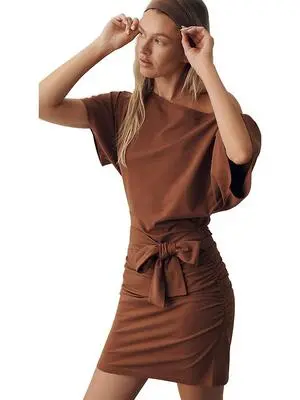 DAILY PRACTICE Off-shoulder Ruched Mini Dress - Tortoise Shell