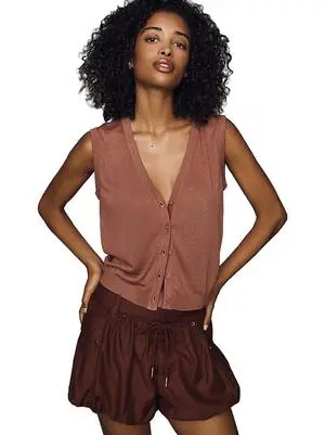 Anthropologie Crocheted Lace Neckline Sleeveless Knit Top - Mocha