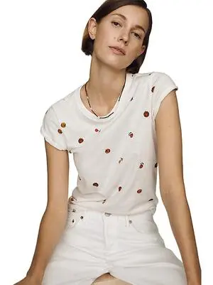Rag & Bone Cotton Icon Tee With Allover Motif - Ecru