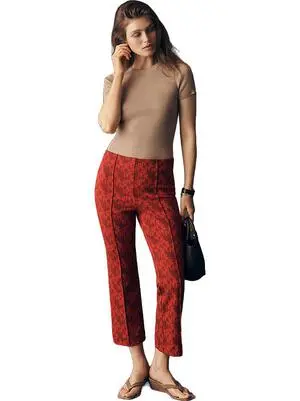 Maeve Poppy Jacquard Straight-leg Trousers - Red Pattern