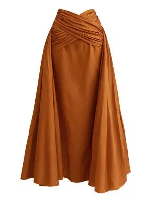 ANDREA IYAMAH Gathered Cotton Crossover Maxi Skirt - Orange