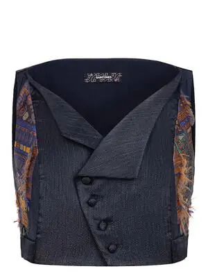 SAINT ONES Stravine Vest Navy Linen Cropped Silhouette - Blue