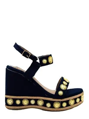 RETTROSE Jasmine Navy Hand Embellished Wedge Shoe - Blue