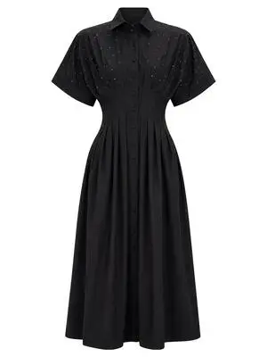 EXQUISE Exquise Midi Dress With Stone Embellishments And Pleated Skirt