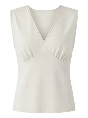 EXQUISE Sleeveless V-neck Knit Blouse - White