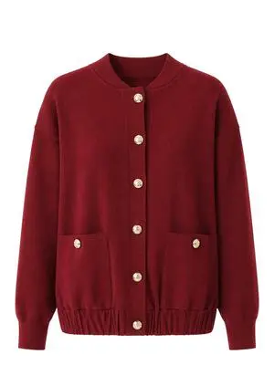EXQUISE Barbara Knit Cardigan With Gold-tone Buttons - Red