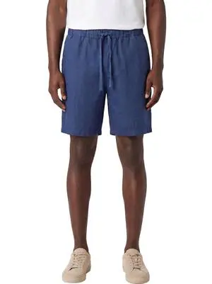120% Lino Pure Linen Elasticated Waist Drawstring Shorts - Navy