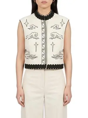 Zeus+dione Embroidered Cotton Vest - Ivory