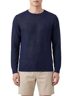 120% Lino Linen Crewneck Sweater - Navy