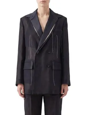 Sacai Cropped Double-breasted Patchwork Wool Blend Blazer - Black