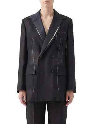 Sacai Cropped Double-breasted Patchwork Wool Blend Blazer - Black