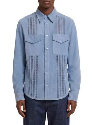 Marni Perforated Suede Shirt Jacket - Blue