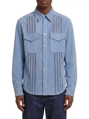 Marni Perforated Suede Shirt Jacket - Blue