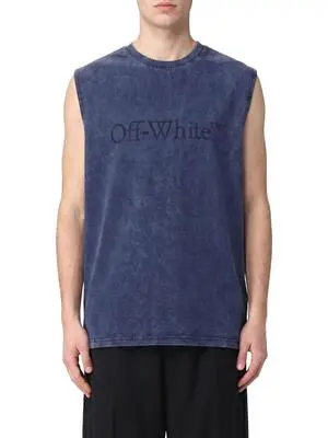 Off-White Cotton Tank Top With Crew Neck And Tone-on-tone Logo - Blue