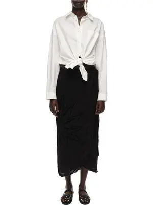 Bimba Y Lola Midi Sarong Skirt With Fringed Trim - Black