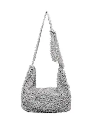 Bimba Y Lola Medium Crochet Beaded Shoulder Bag - Silver