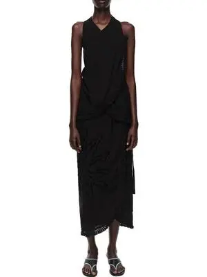 Bimba Y Lola Fringed Wrap Midi Dress - Black