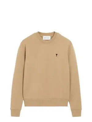 AMI Paris Crewneck Sweatshirt With De Coeur Embroidery - Mastic Beige/black