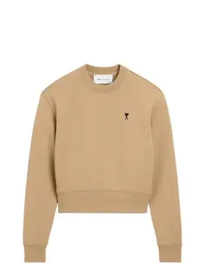 AMI Paris Cotton Sweatshirt With Embroidered Logo - Mastic Beige/black