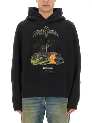 Palm Angels Enzo Tropical Print Hoodie - Black