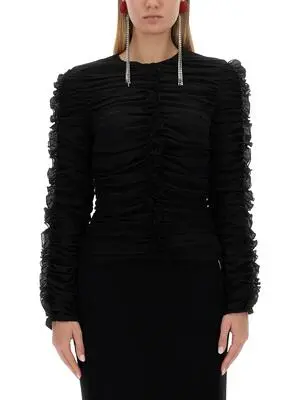 Magda Butrym Ruched Silk Blend Top - Black