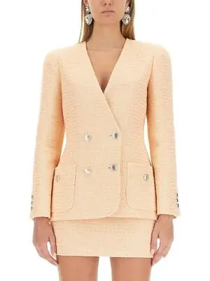 Alessandra Rich Double-breasted Tweed Jacket - Yellow