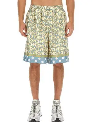 Versace VERSACE Silk Shorts With All-Over Logo Print Multicolor